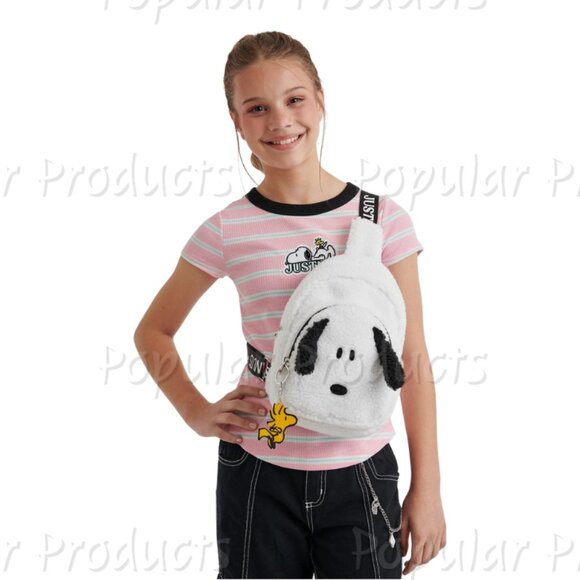Peanuts | Accessories | Justice Snoopy Faux Sherpa Sling Bag White ...